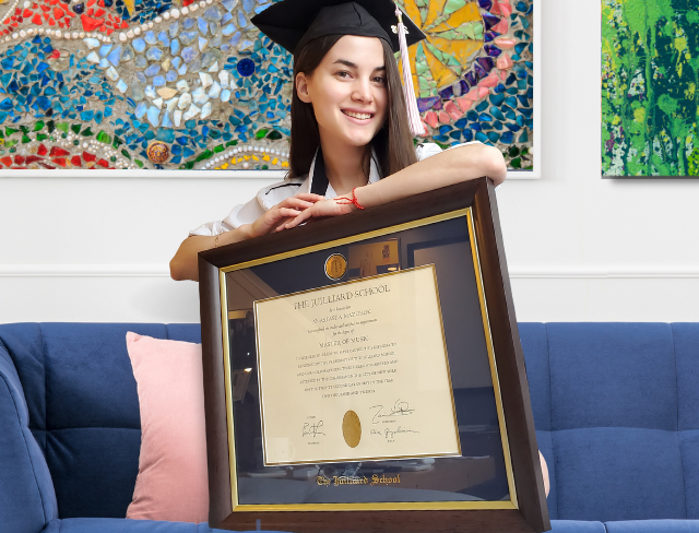 Woman Holding Replacement Diploma in New Frame - Church Hill Classics