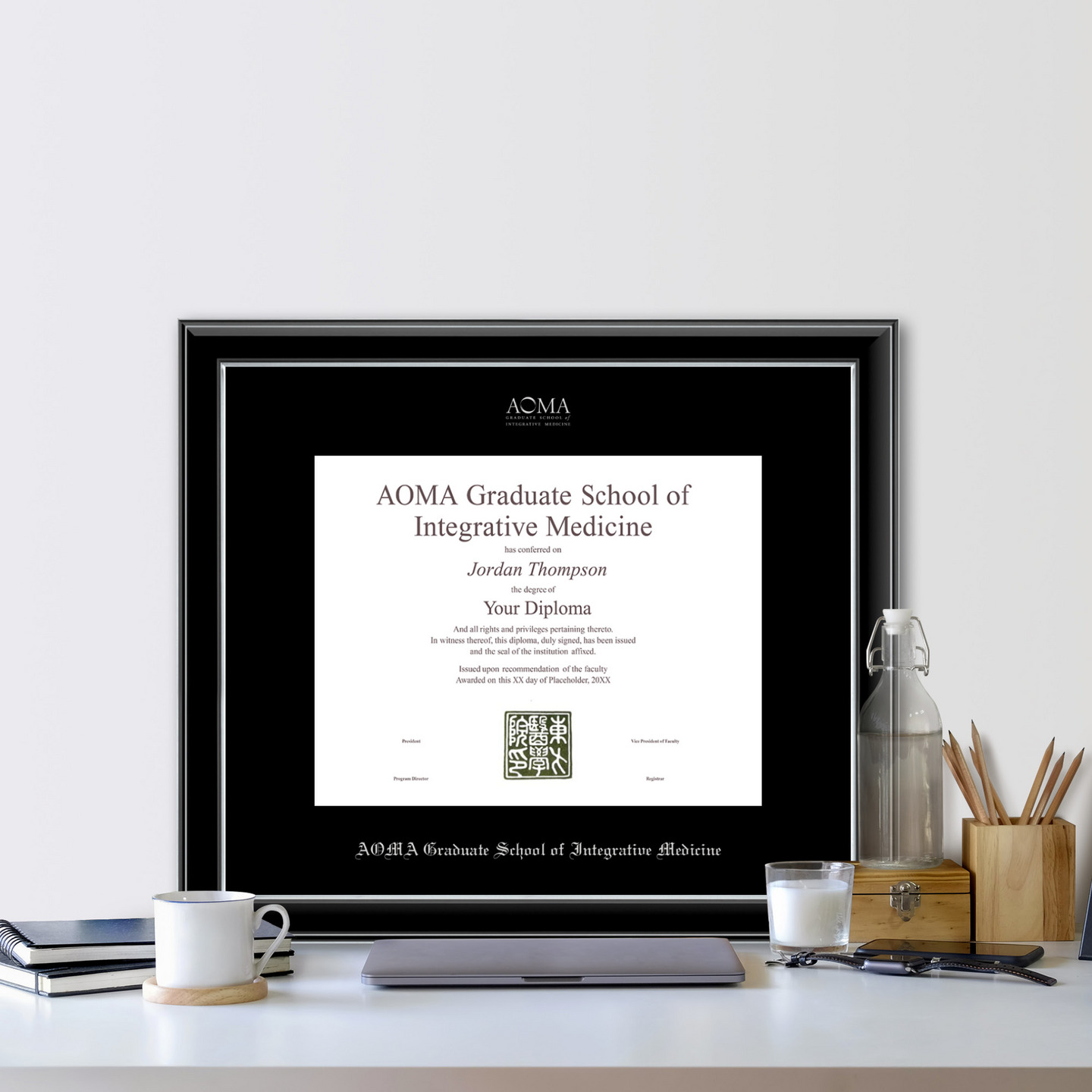 AOMA Grad School of Integrative Medicine Silver Embossed Diploma Frame ...