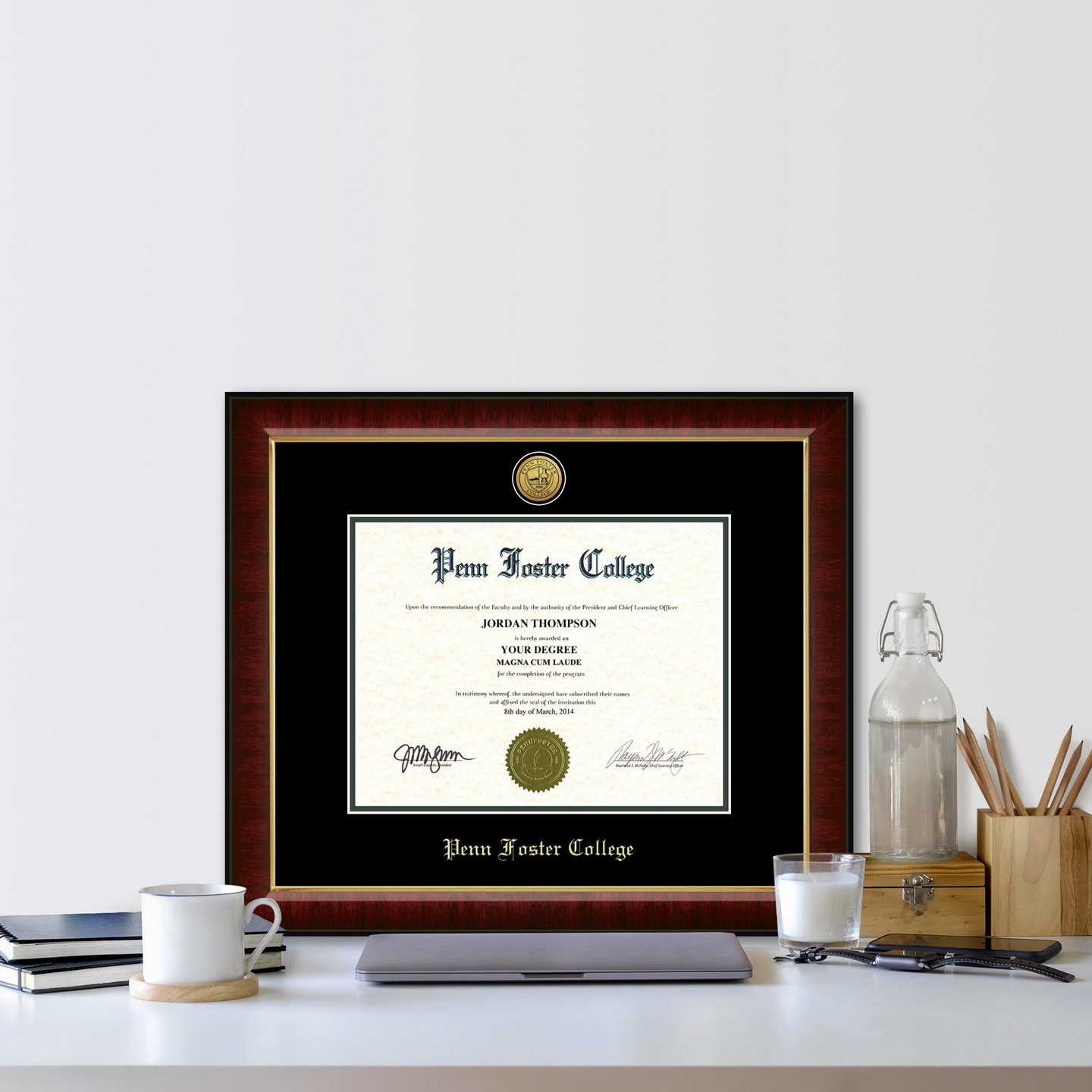 Penn Foster College Gold Engraved Medallion Diploma Frame in Murano ...