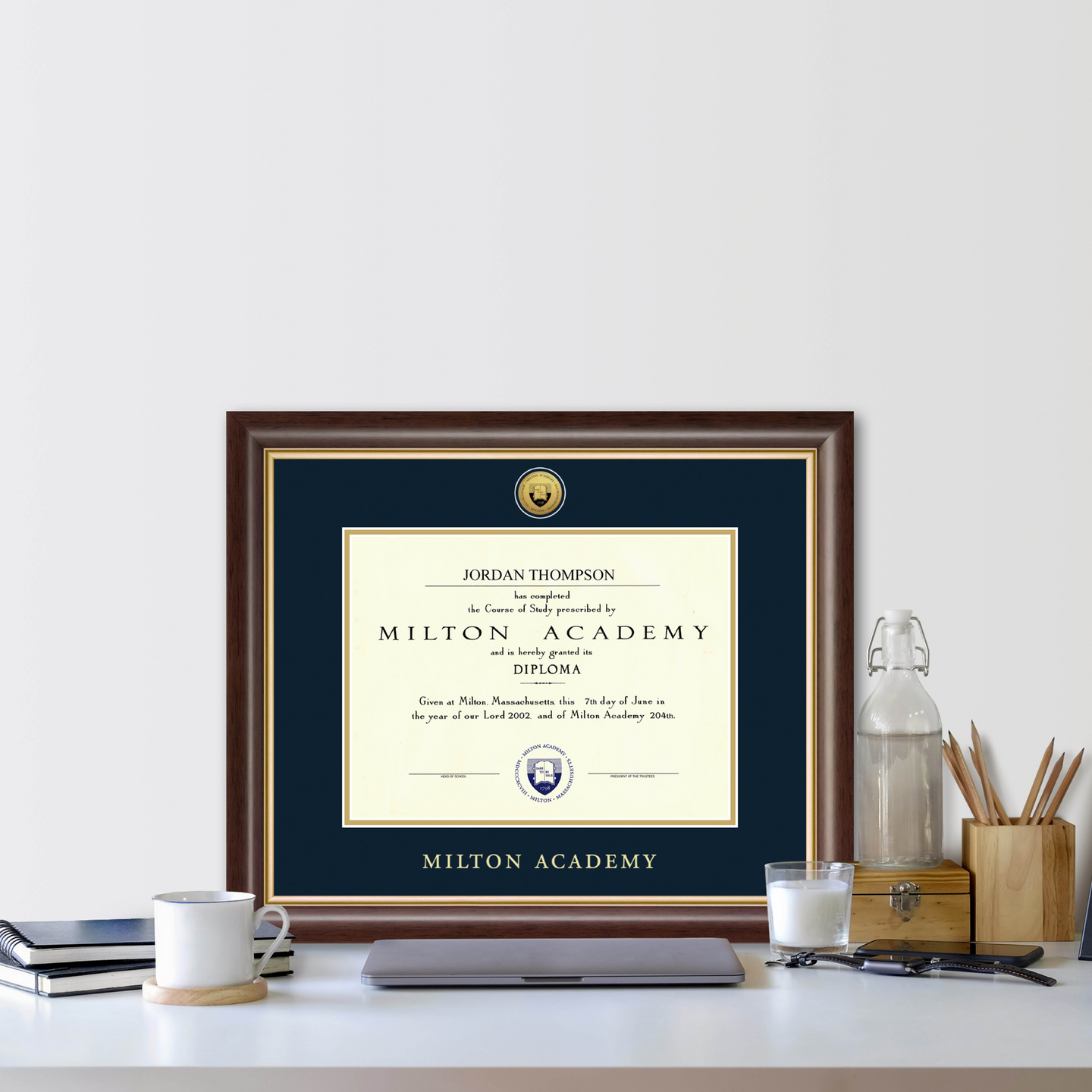 Milton Academy Gold Engraved Medallion Diploma Frame in Hampshire ...
