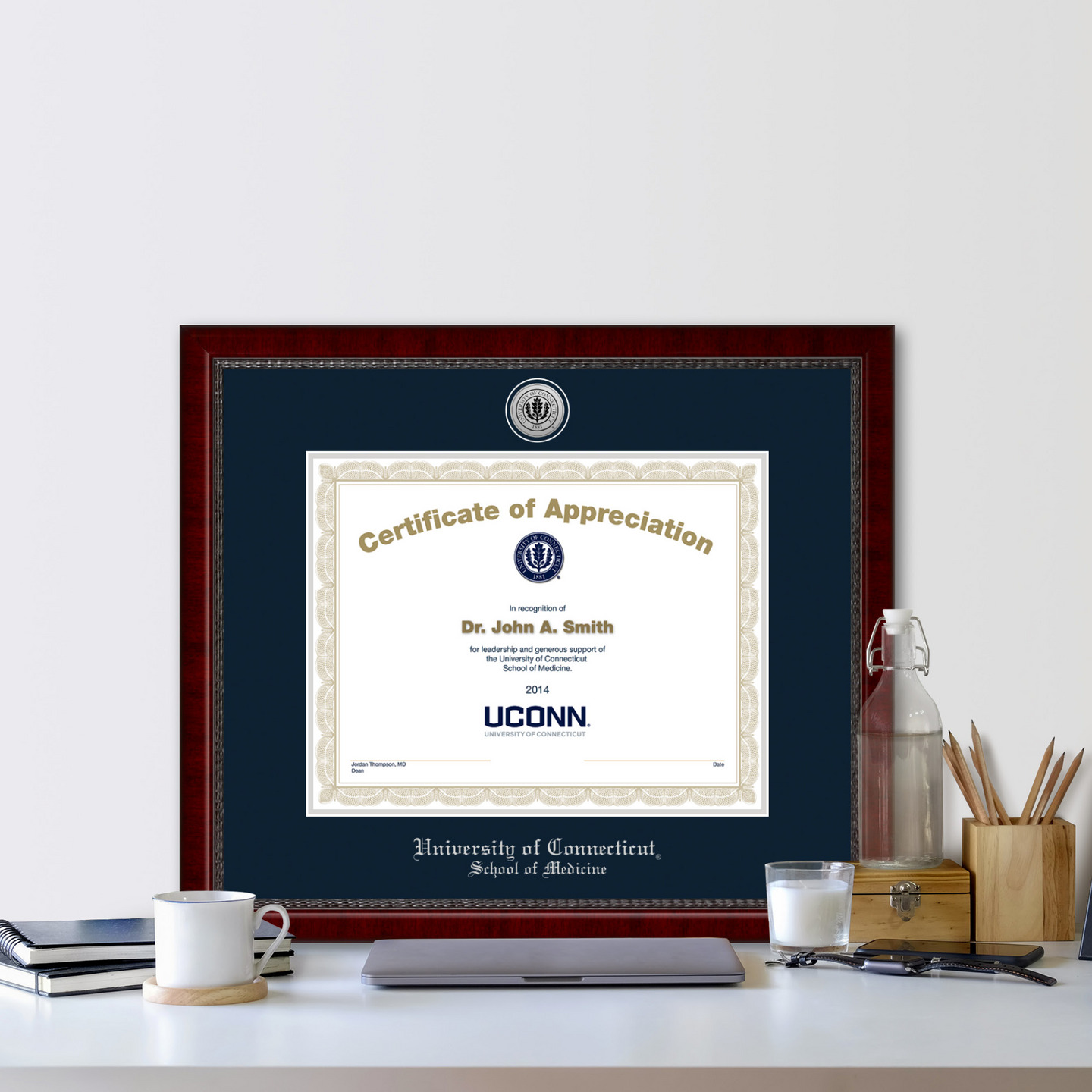 University of Connecticut Silver Engraved Medallion Certificate Frame ...