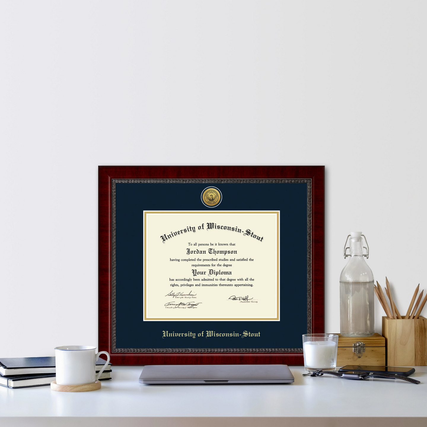 University of Wisconsin-Stout Gold Engraved Medallion Diploma Frame in ...