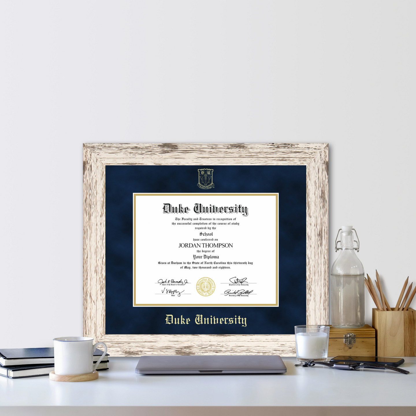Duke University Gold Embossed Diploma Frame in Barnwood White - Item ...