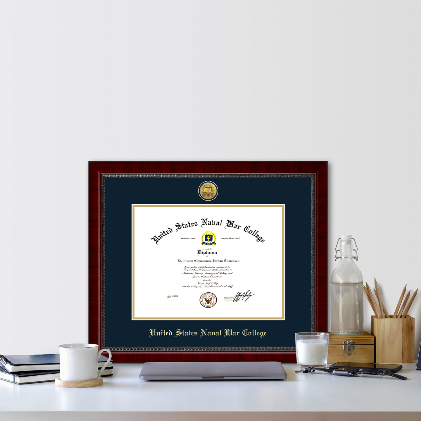United States Naval War College Gold Engraved Medallion Diploma Frame ...