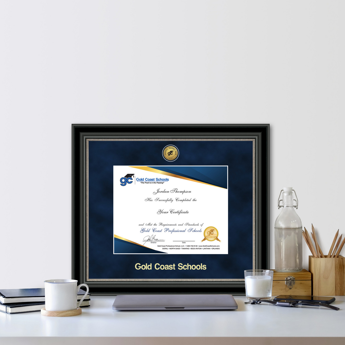 Gold Coast Schools Gold Engraved Medallion Certificate Frame in Noir ...