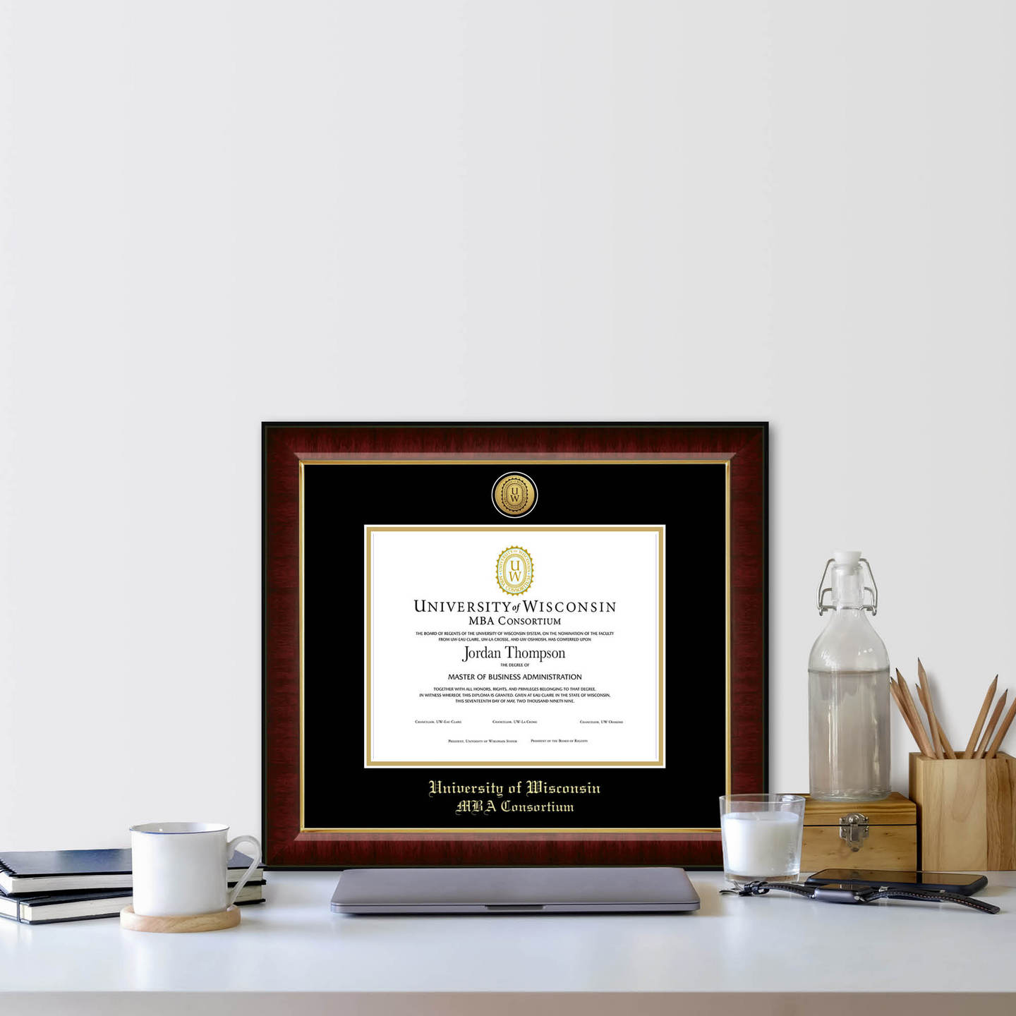 UW MBA Consortium Gold Engraved Medallion Diploma Frame in Murano ...