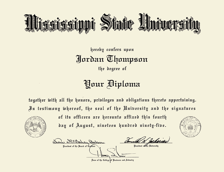 Blank Mississippi State Diploma Frame