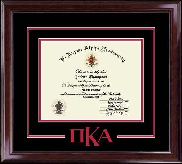Greek Letters Certificate Frame in Encore Pi Kappa Alpha - Item #426416 ...