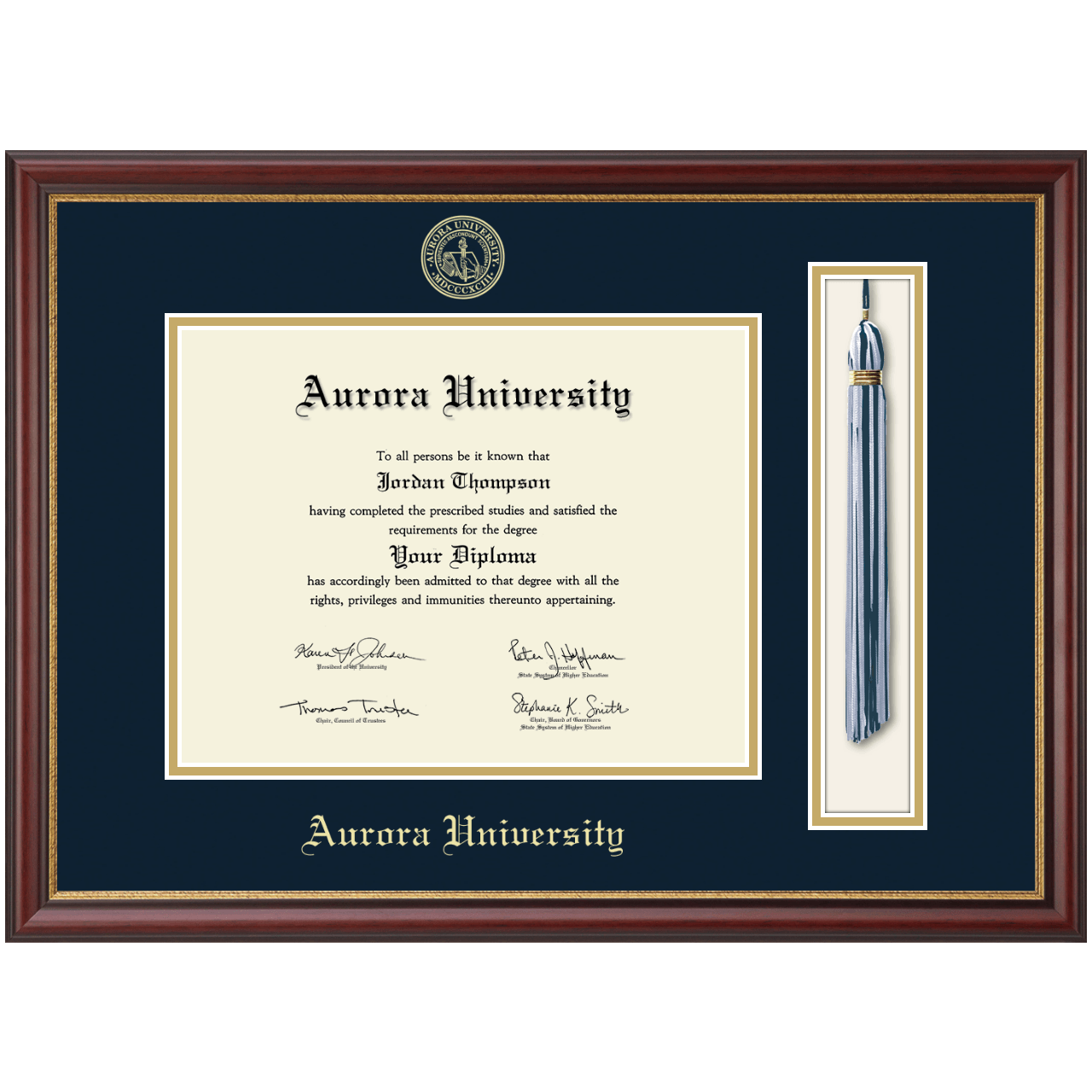 Tassel & Cord Diploma Frame in Newport Aurora University - Item #110818 Tassel & Cord Diploma Frame in Newport Aurora University - Item #110818