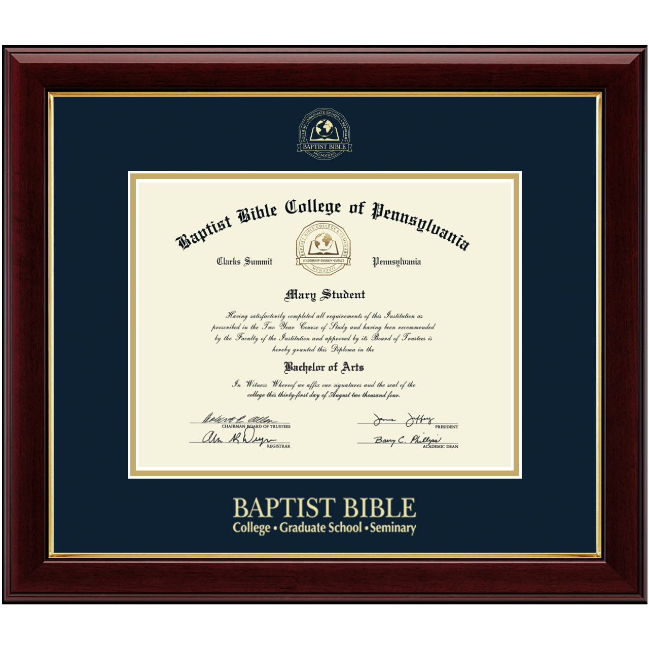 Gold Embossed Diploma Frame in Gallery Baptist Bible College and ...