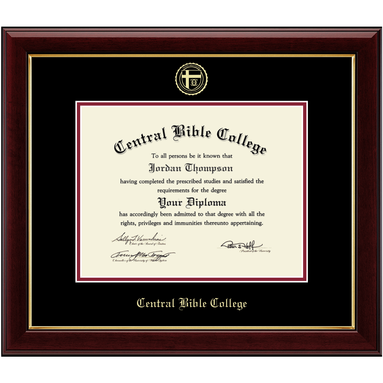 Gold Embossed Diploma Frame in Gallery Central Bible College - Item #111461