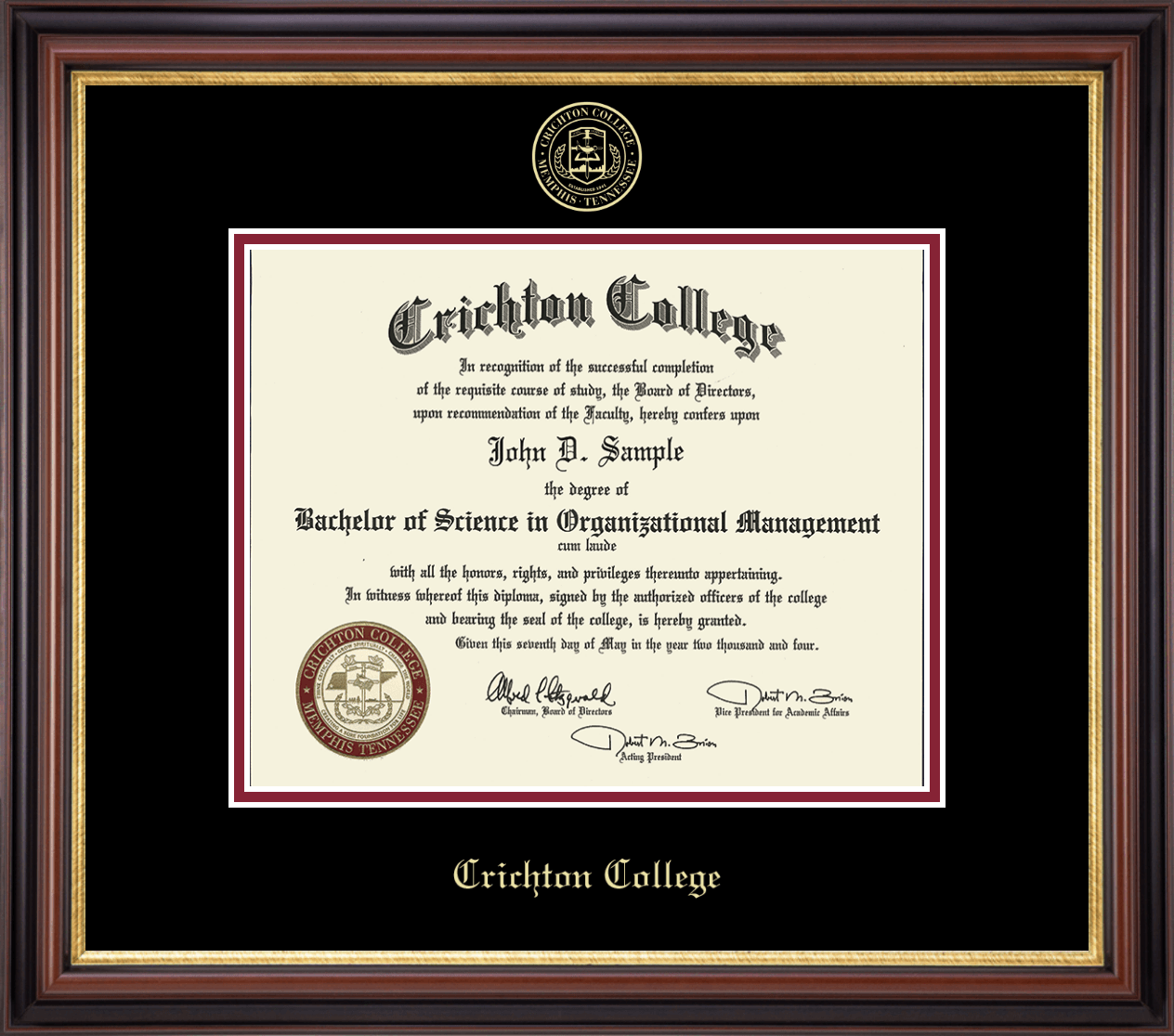 Crichton College Gold Embossed Diploma Frame in Regency Gold - Item #111930