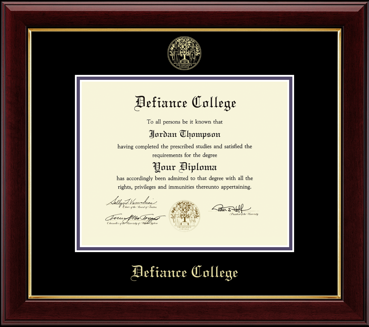 Defiance College Gold Embossed Diploma Frame in Gallery - Item #112128
