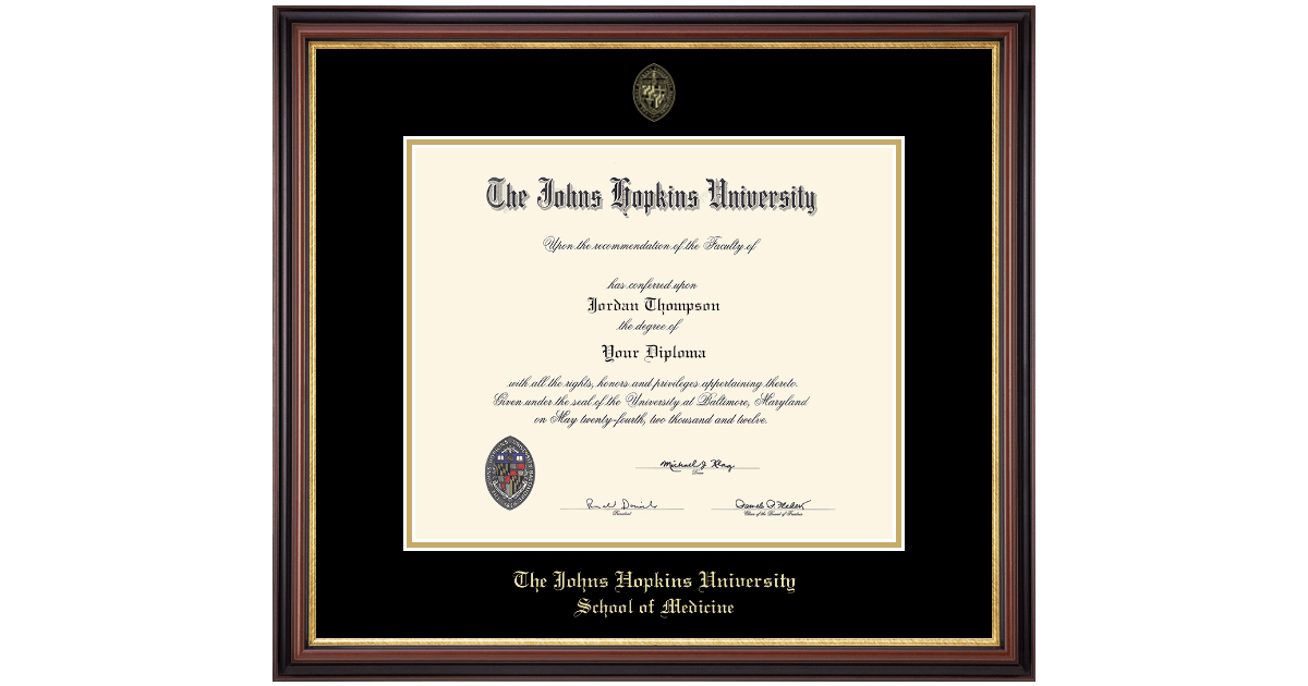 Gold Embossed Diploma Frame in Regency Gold Johns Hopkins University ...