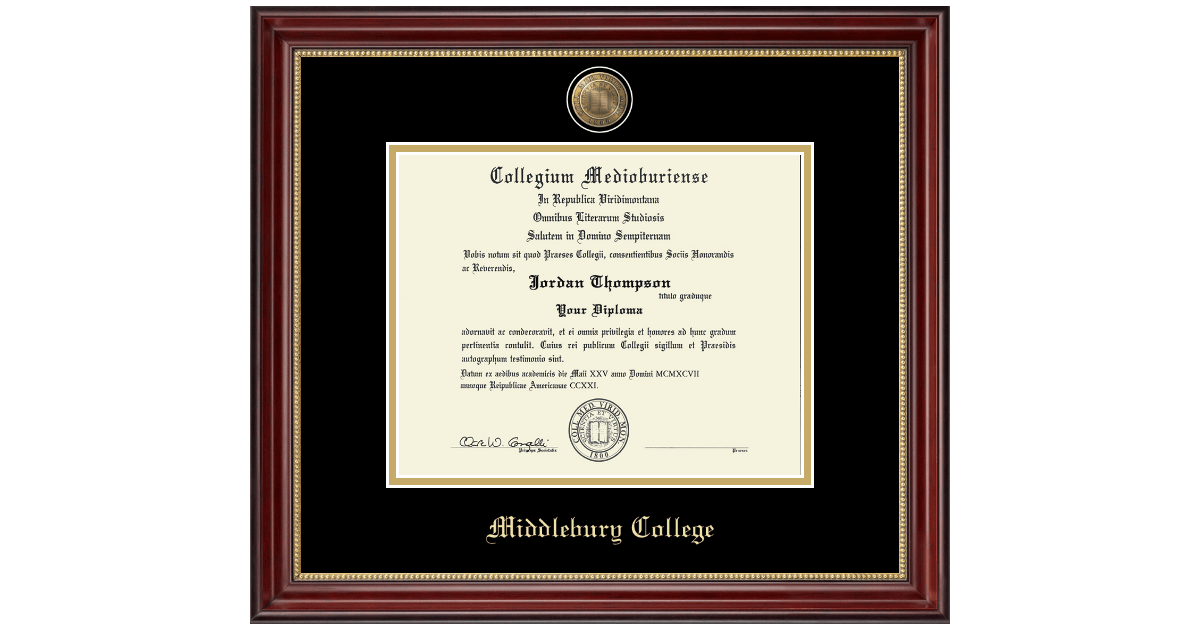 Brass Masterpiece Medallion Diploma Frame in Kensington Gold Middlebury ...