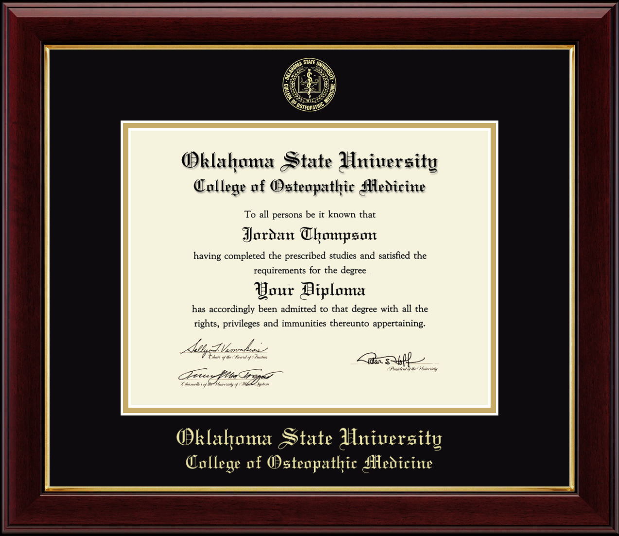 Oklahoma State University College of Osteopathic Medicine Gold Embossed ...