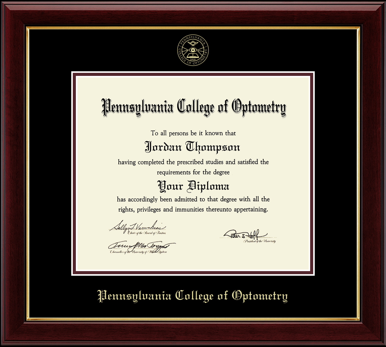 Pennsylvania College of Optometry Gold Embossed Diploma Frame in ...