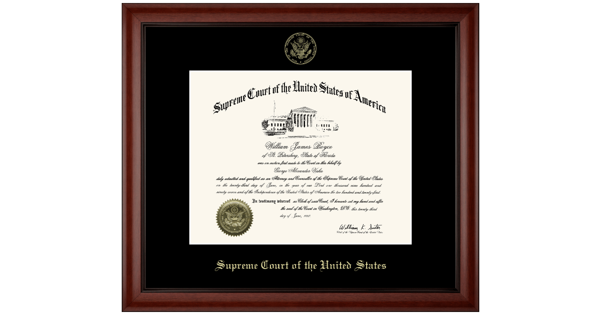 Gold Embossed Edition Certificate Frame in Cambridge Supreme Court of ...