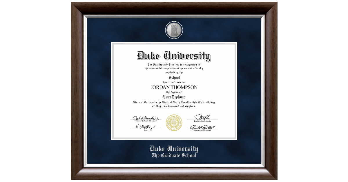 Silver Medallion Diploma Frame in Devonshire Duke University - Item ...
