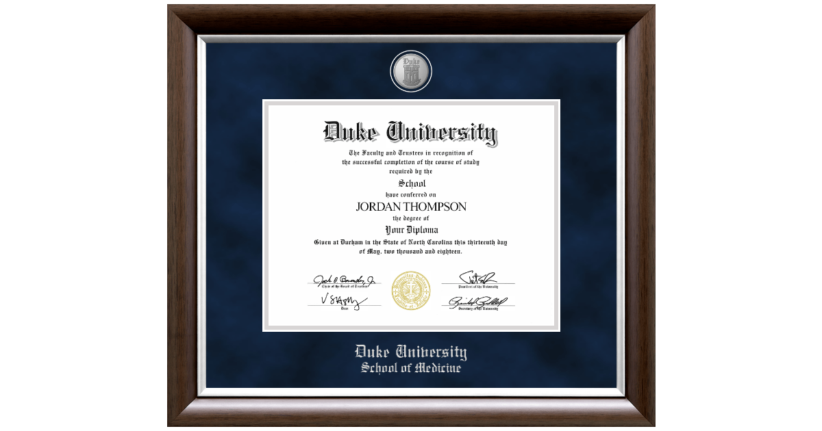 Silver Medallion Diploma Frame in Devonshire Duke University - Item ...