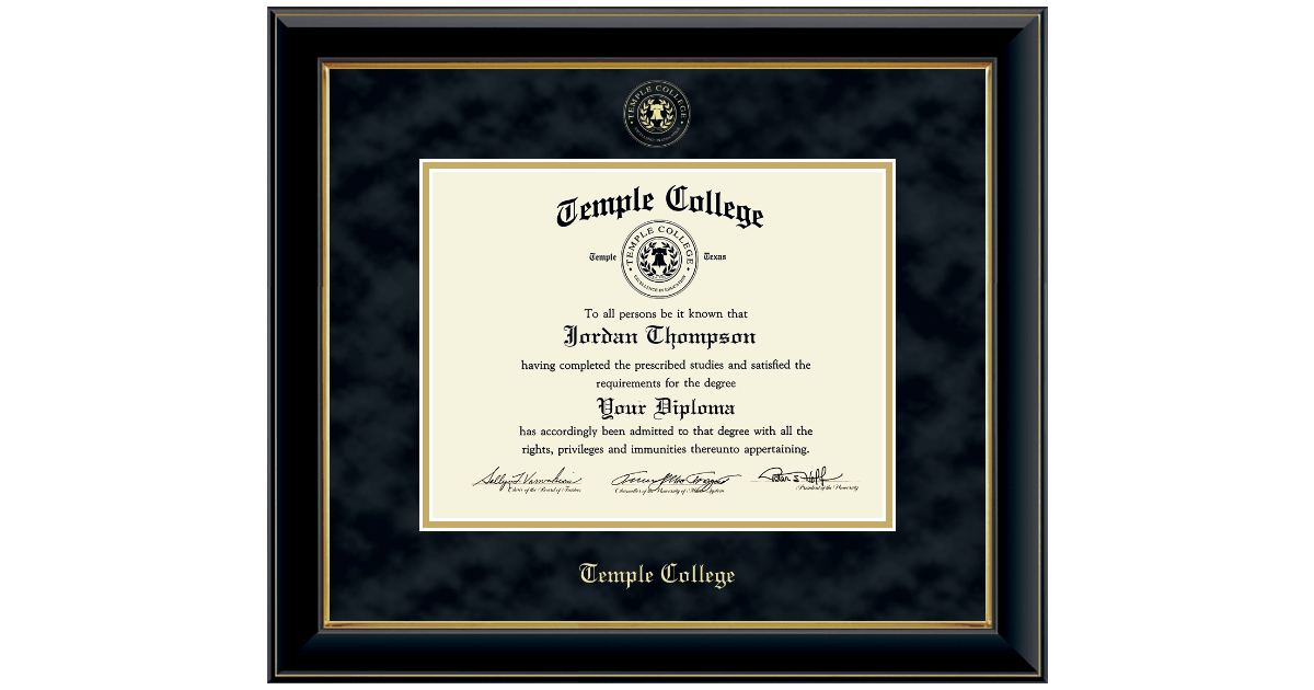 Gold Embossed Diploma Frame in Onyx Gold Temple College - Item #123480