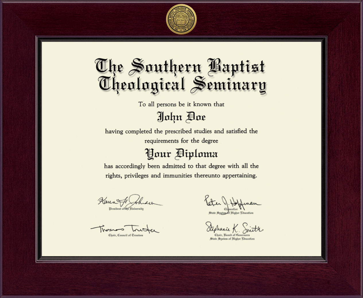The Southern Baptist Theological Seminary Century Gold Engraved Diploma ...