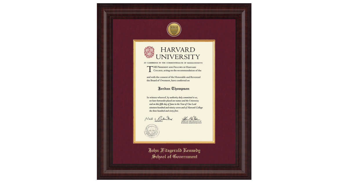 Presidential Gold Engraved Diploma Frame in Premier Harvard University - Item #135292 from ...