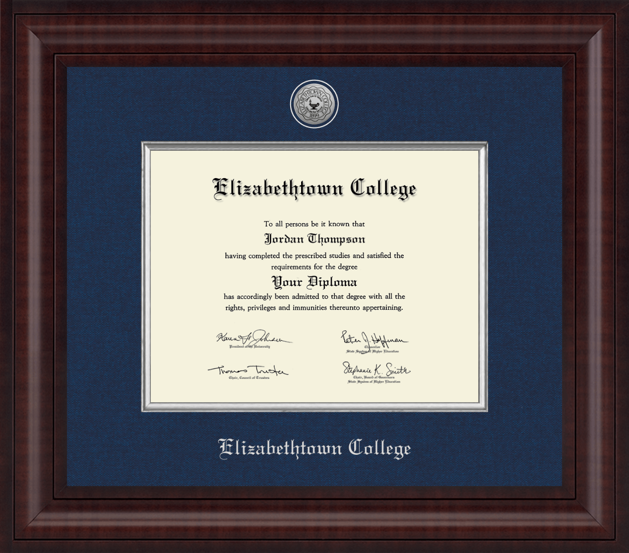 Elizabethtown College Presidential Silver Engraved Diploma Frame in ...