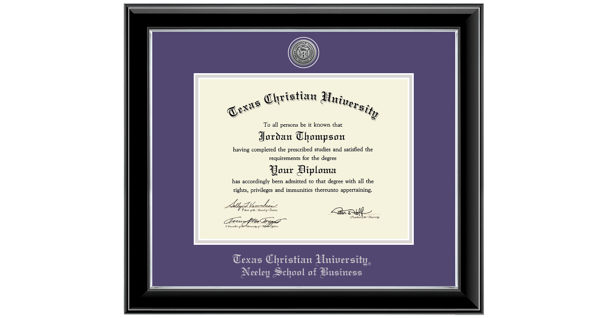 Silver Engraved Medallion Diploma Frame in Onyx Silver Texas Christian ...