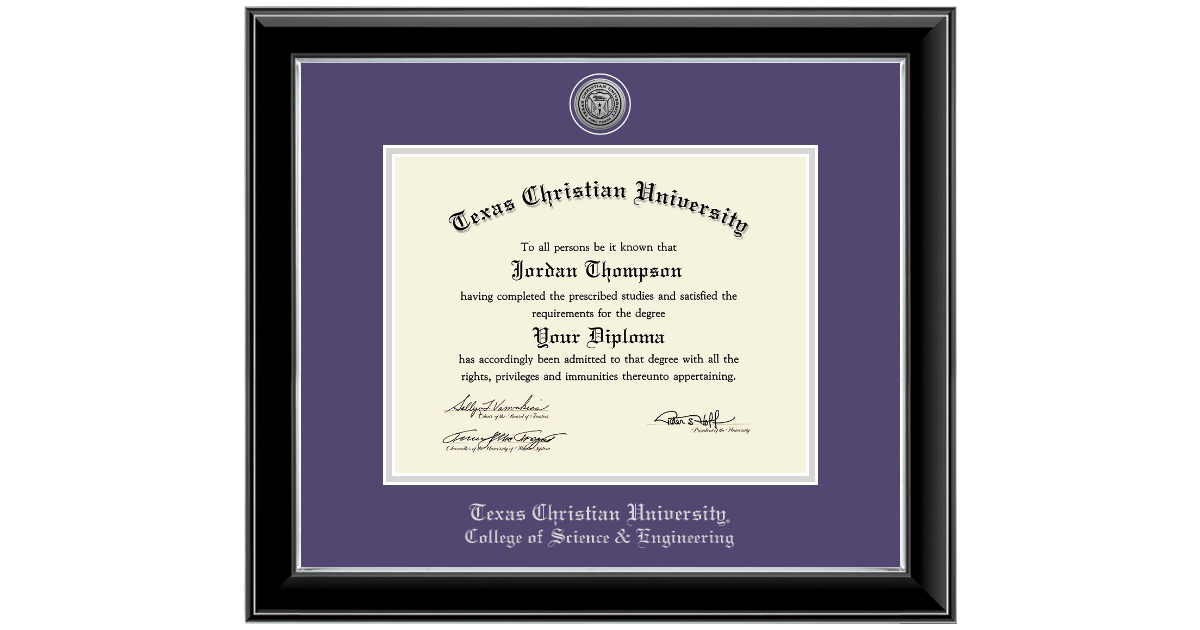 Silver Engraved Medallion Diploma Frame in Onyx Silver Texas Christian ...