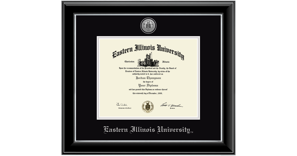 Silver Engraved Medallion Diploma Frame in Onyx Silver Eastern Illinois ...