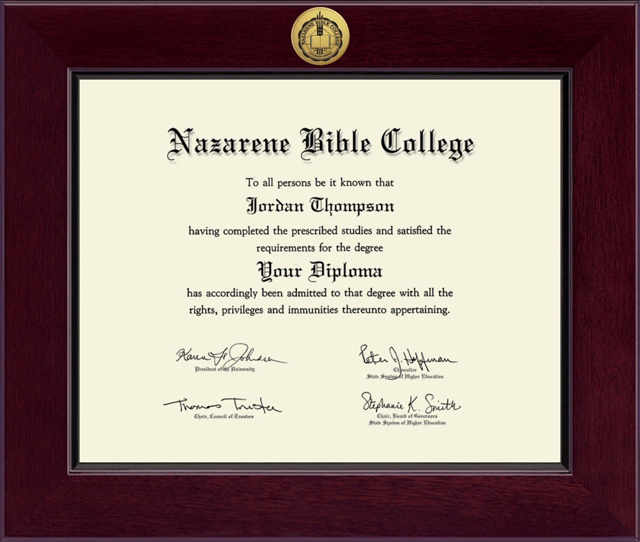 Nazarene Bible College Century Gold Engraved Diploma Frame in Cordova ...