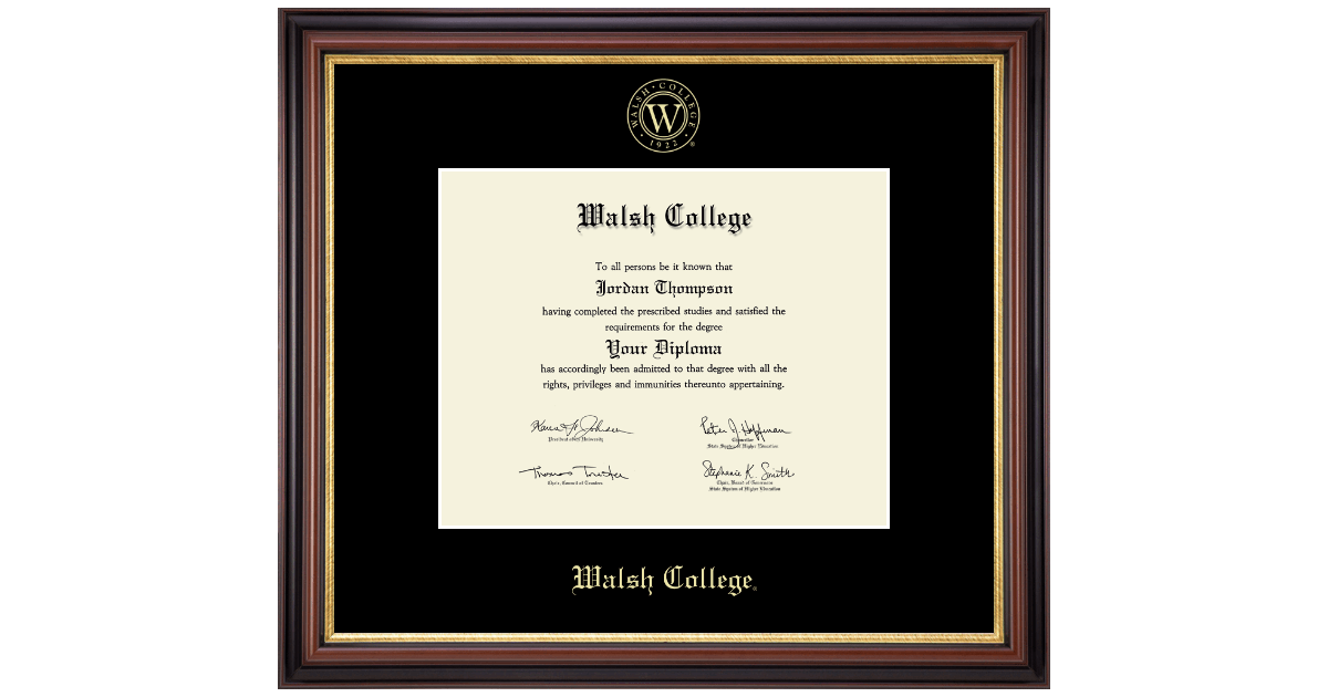 Gold Embossed Diploma Frame in Regency Gold Walsh College - Item #202378