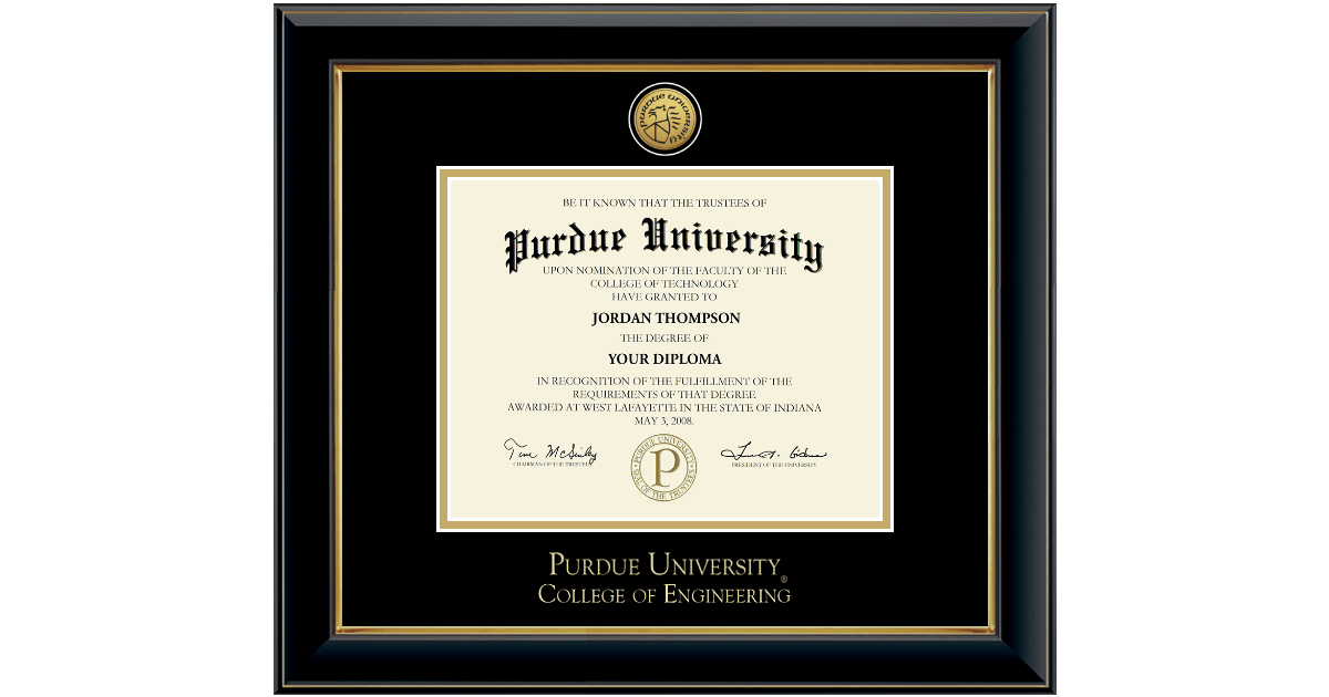 Gold Engraved Medallion Diploma Frame in Onyx Gold Purdue University ...
