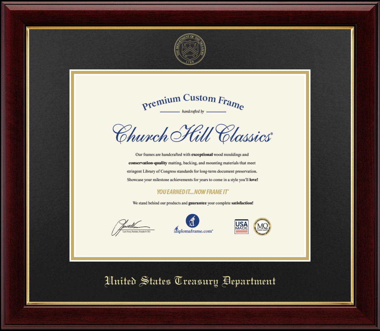 United States Treasury Department Gold Embossed Certificate Frame in ...