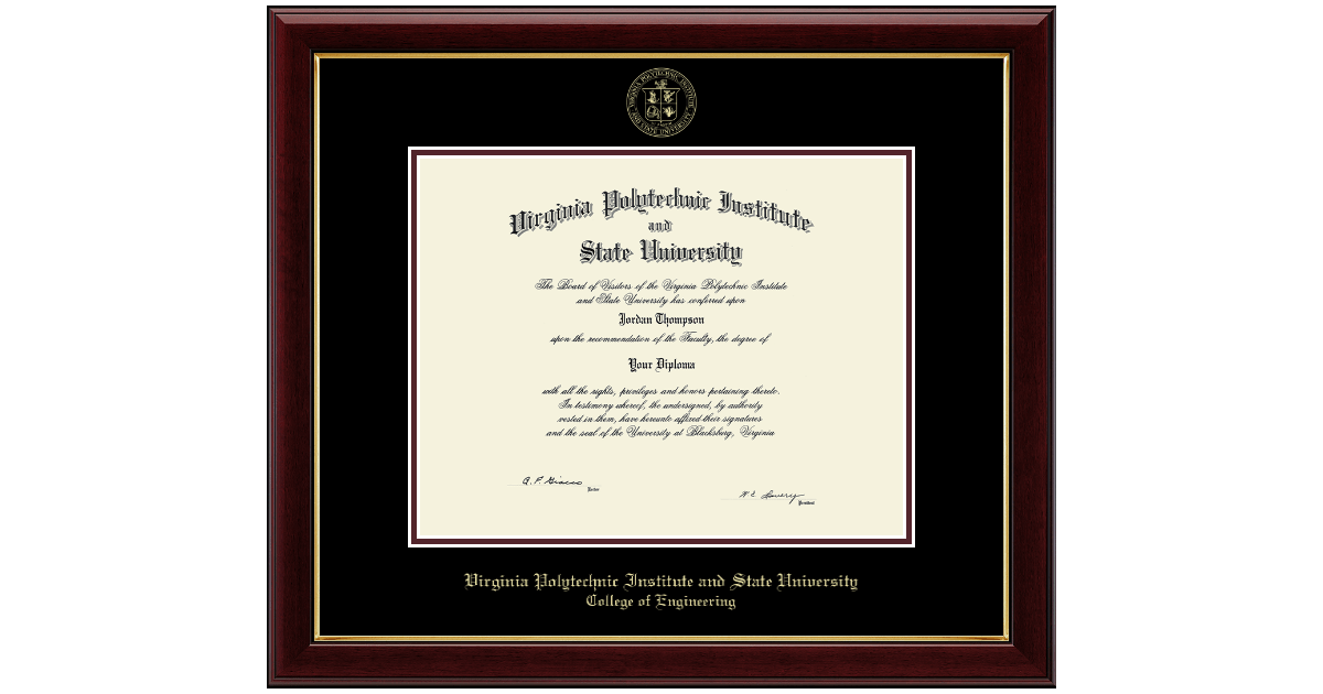 Masters/PhD- Gold Embossed Diploma Frame in Gallery Virginia Tech ...