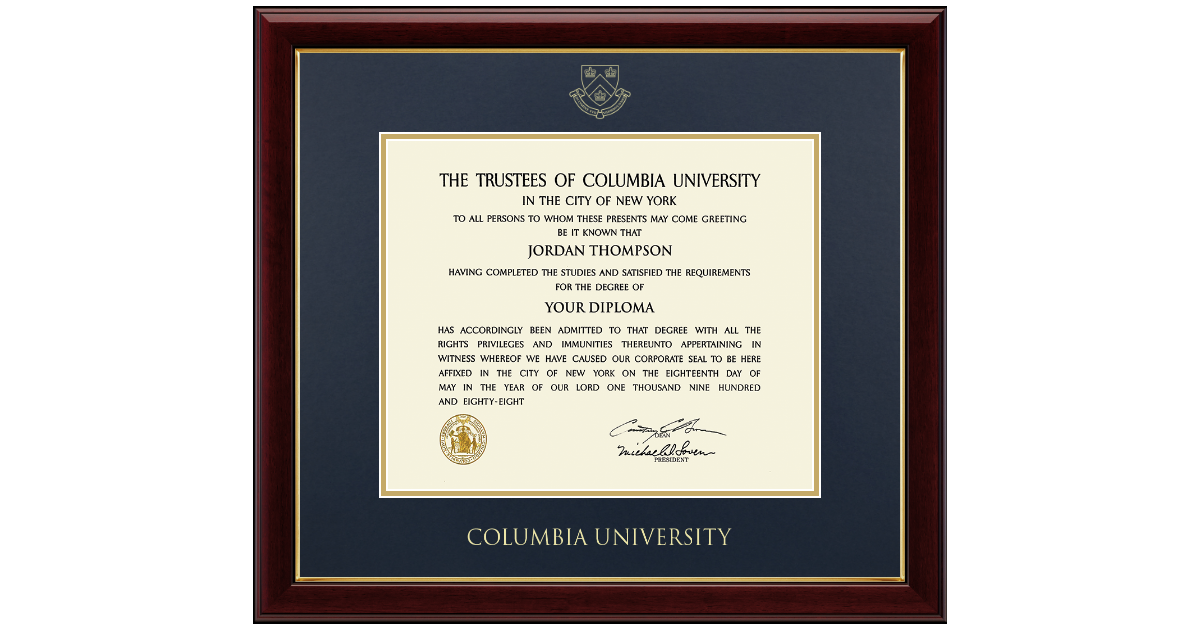Gold Embossed Diploma Frame - Law in Gallery Columbia University - Item ...