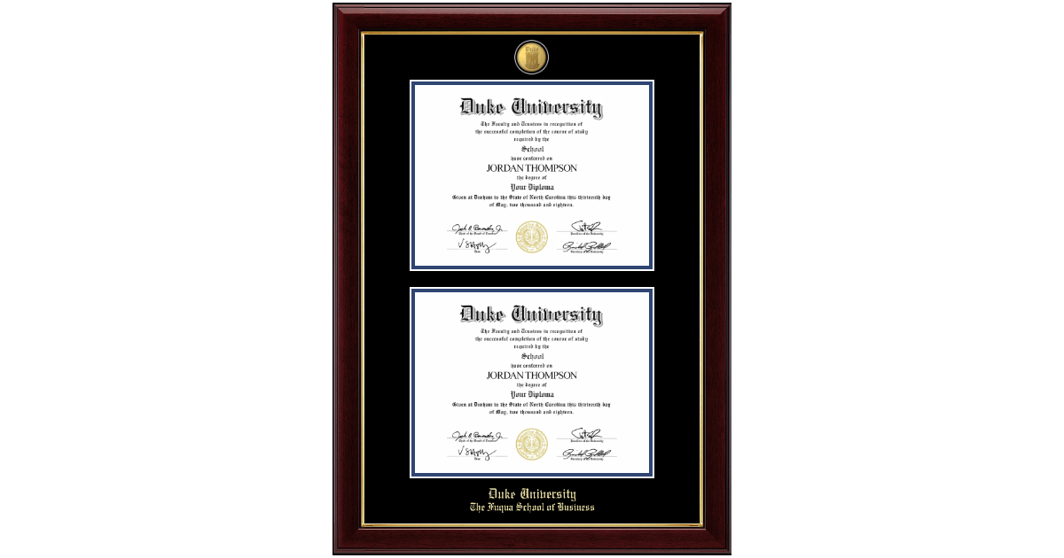 23K Double Diploma Frame in Gallery Duke University - Item #205224-DFB ...