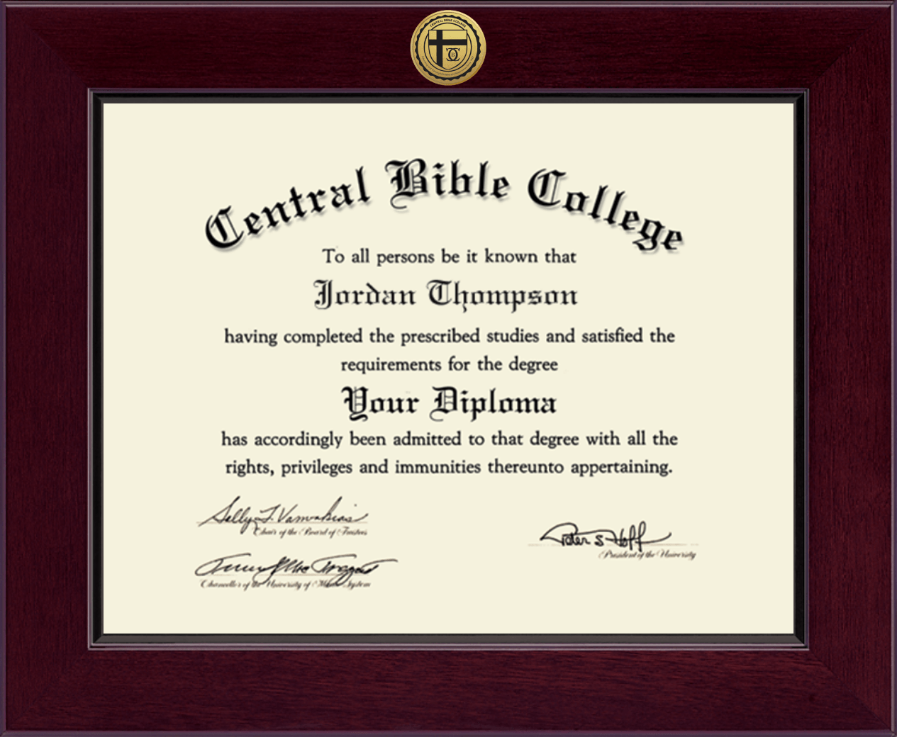 Central Bible College Century Gold Engraved Diploma Frame in Cordova ...