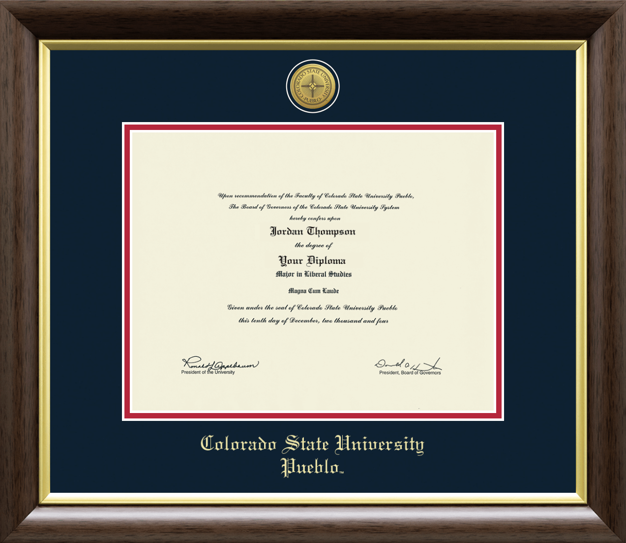 Colorado State University Pueblo Gold Engraved Medallion Diploma Frame ...