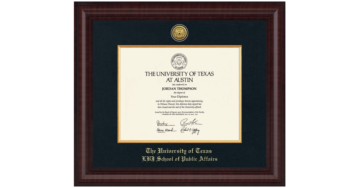 UT LBJ School of Public Affairs Diploma Frames | Church Hill Classics