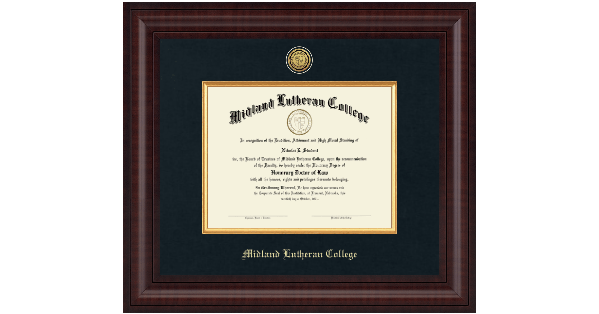 Midland Lutheran College Diploma Frame | Church Hill Classics