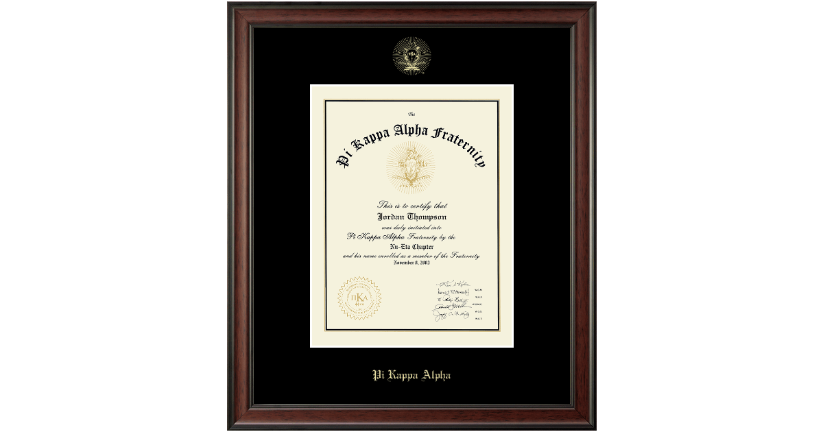 Pre-2004 Gold Embossed Certificate Frame in Studio Pi Kappa Alpha ...