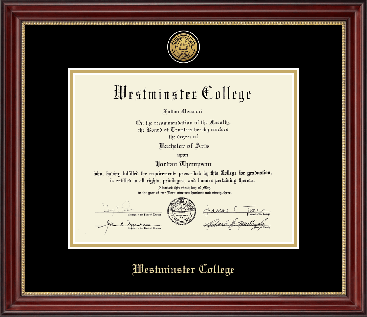 Westminster College in Missouri Gold Engraved Diploma Frame in ...