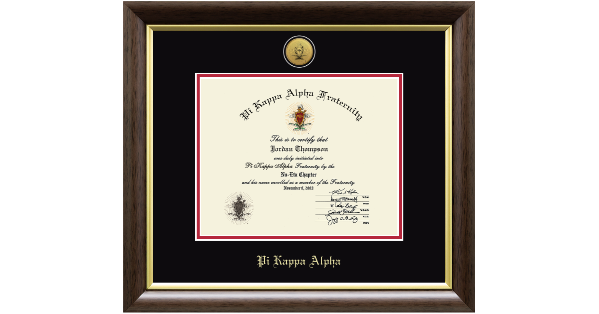 Gold Engraved Medallion Certificate Frame in Hampshire Pi Kappa Alpha - Item #209393 from Pi ...