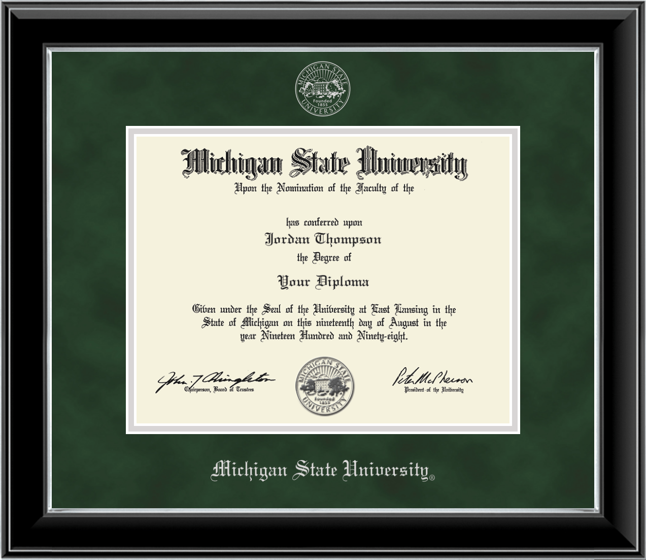 Michigan State University Silver Embossed Diploma Frame in Onyx Silver ...