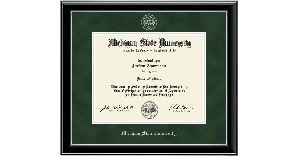 PhD - Silver Embossed Diploma Frame in Onyx Silver Michigan State ...