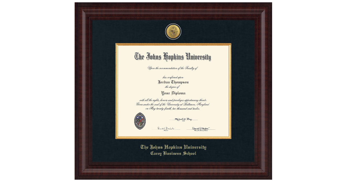 JHU Carey Business School Diploma Frames | Church Hill Classics