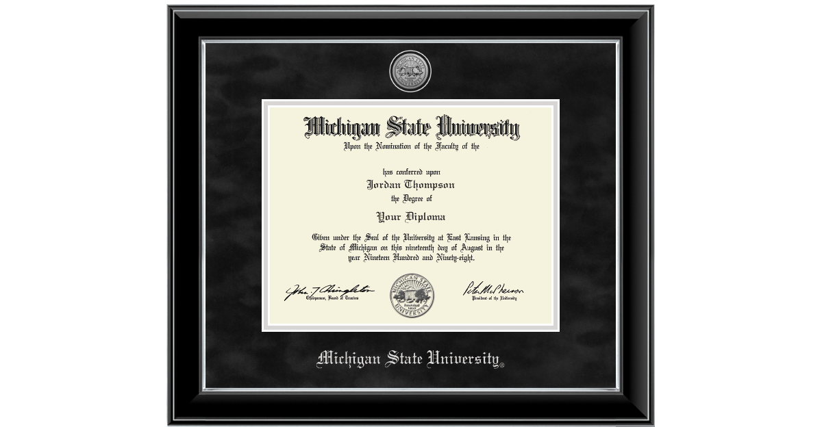 Silver Engraved Medallion Diploma Frame in Onyx Silver Michigan State ...
