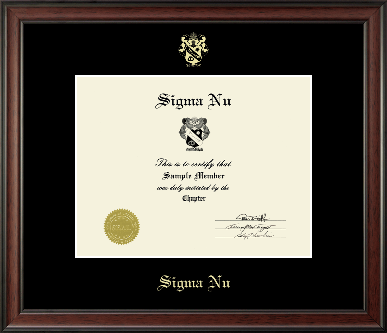 Sigma Nu Fraternity Embossed Certificate Frame in Studio - Item #215383